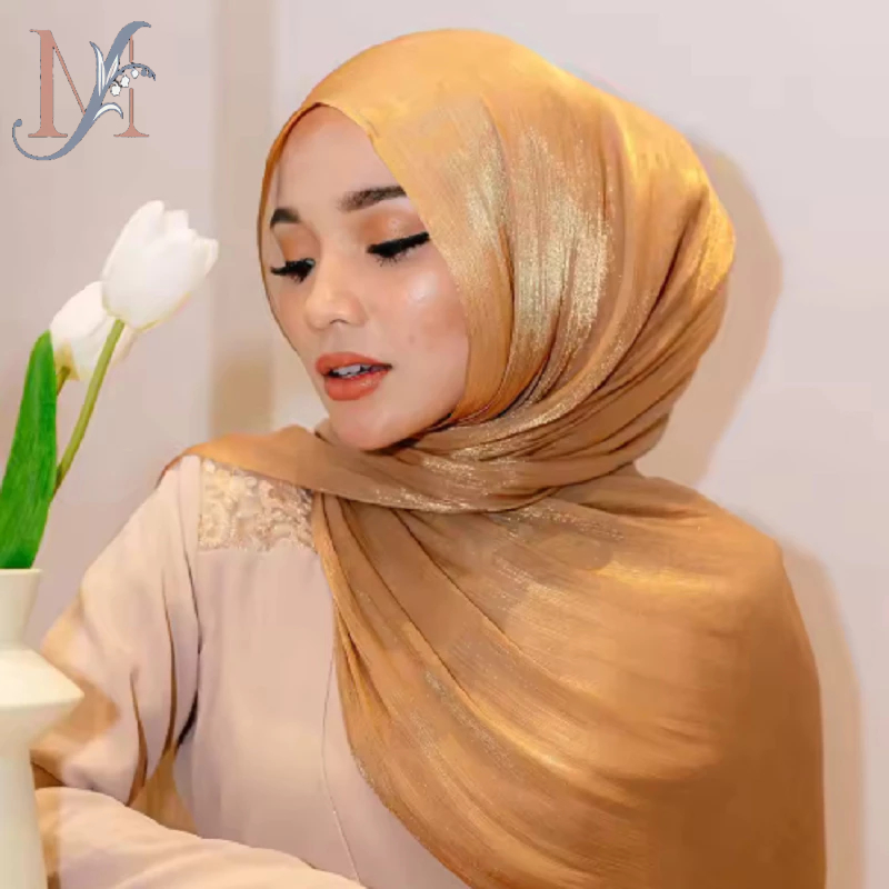 LMLAVEN Fashion Shimmer Chiffon Hijab Shawl Crinkle Muslim Headscarf ...
