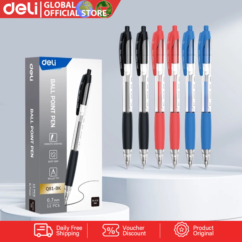 Deli EQ81 Press Ballpoint pen 0.7mm bullet Black Blue Red 1PC | Shopee ...