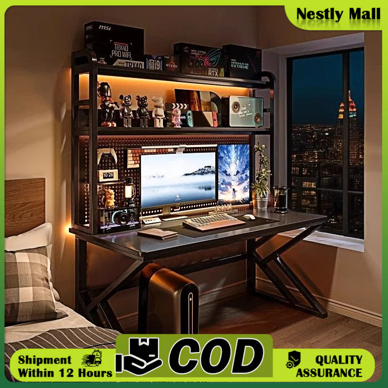 Computer desk, desktop computer desk, home desk, bookshelf integrated ...
