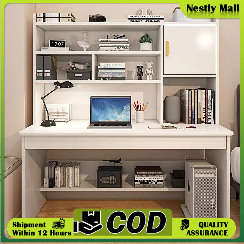 100x45x156cm MDF Computer Desk with Upper Shelves - Stylish ...