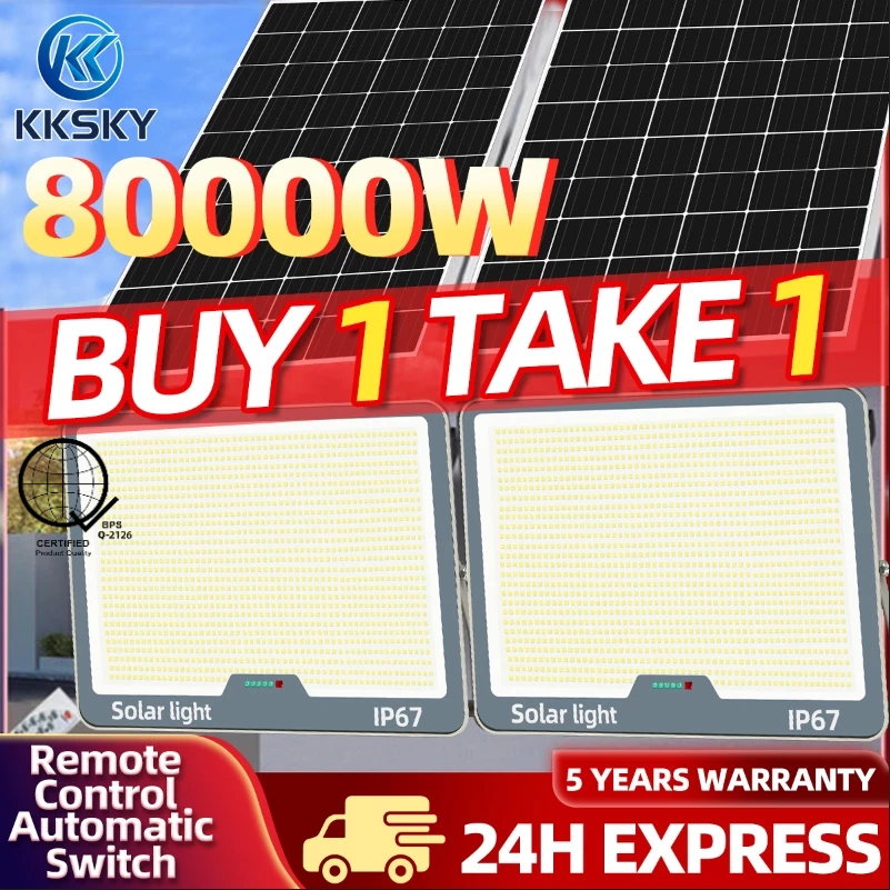 KKSKY 10000 Watts Solar Light Buy 1 Take 1 with Solar Panel Heavy Duty Outdoor Waterproof IP67 ...