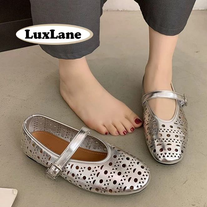 (With Box) LuxLane Silver Airy Mary Jane Sandals - Elegant Round Toe ...