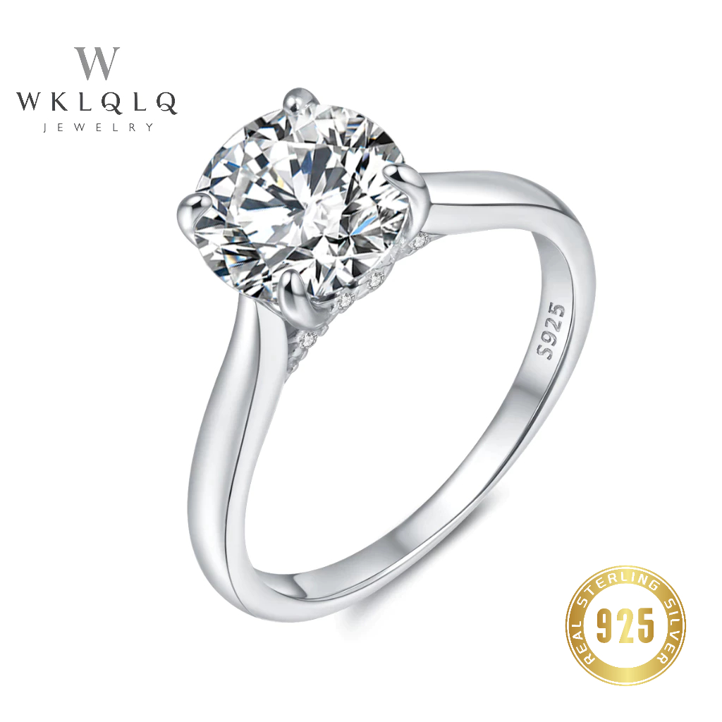 WKLQLQ 925 Sterling Silver with 2 Carat Swiss Diamond Ring Ladies Two ...