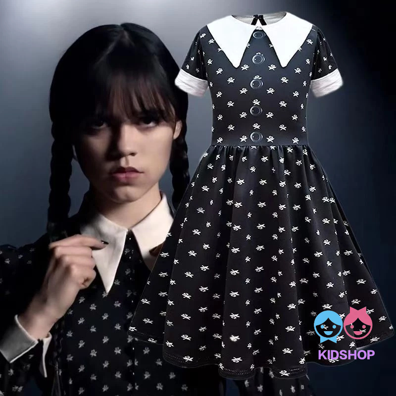 Halloween cosplay Costume/Wednesday Adams Black Dress+Bag Set | Shopee ...