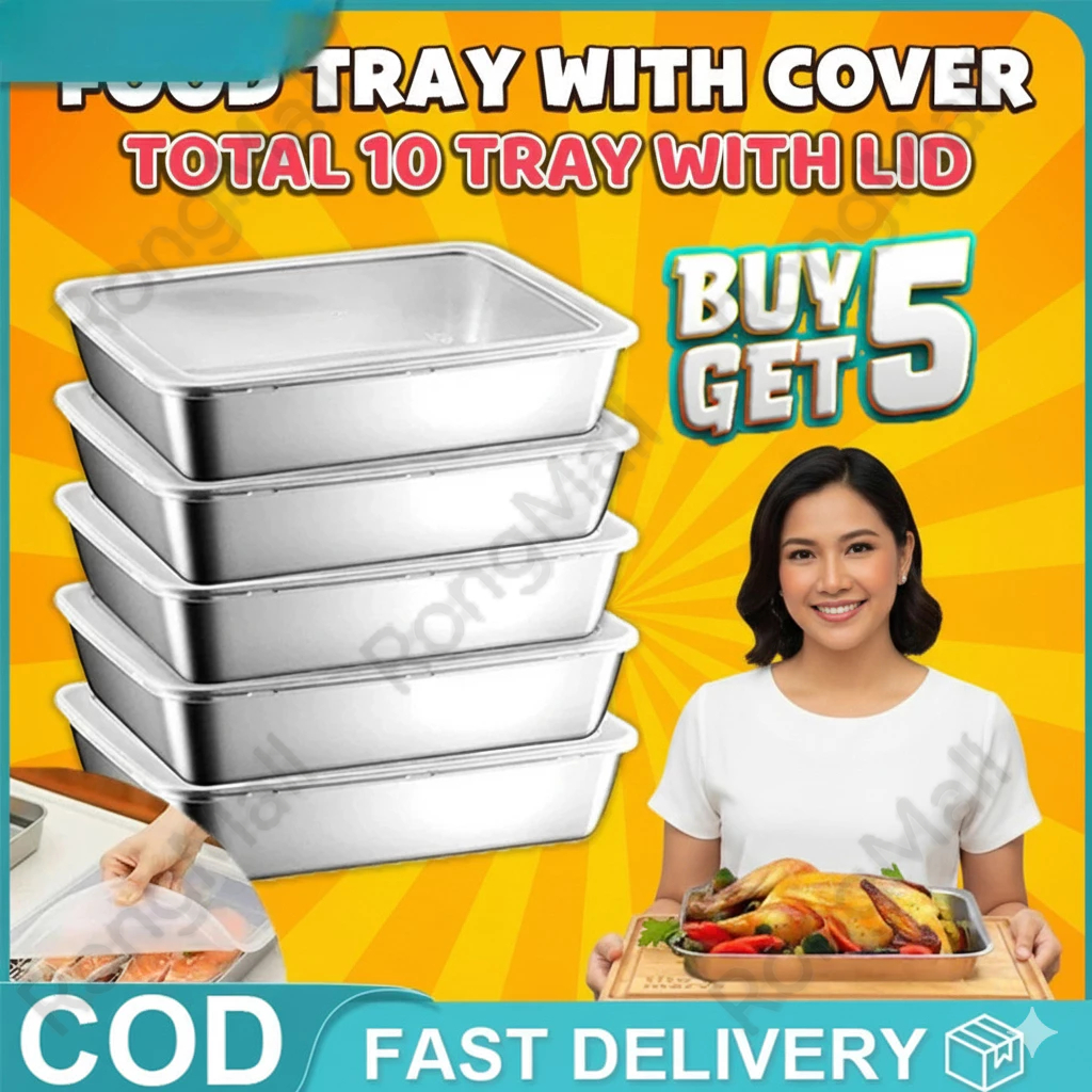 Combo 5 Stainless Tray With Cover For Food Stainless Steel Tray With ...