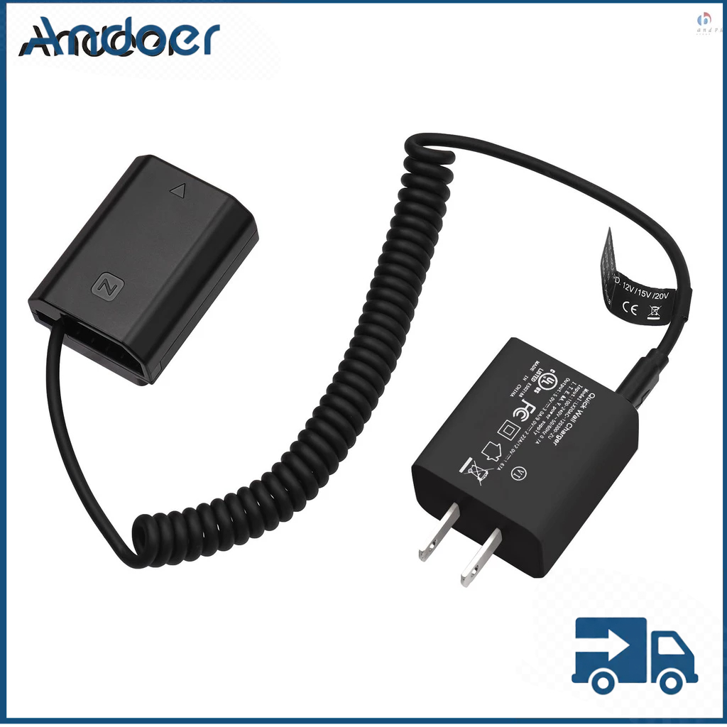 Andoer Type-C NP-FZ100 Dummy Battery PD 20W Adapter Coiled Spring Cable ...