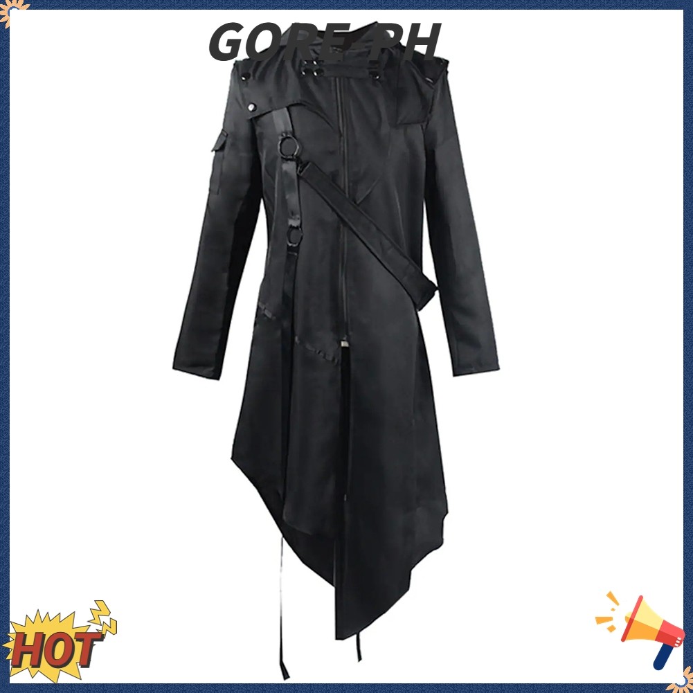 Men Irregular Cosplay Costumes Punk Gothic Steampunk Long Sleeve Hooded ...