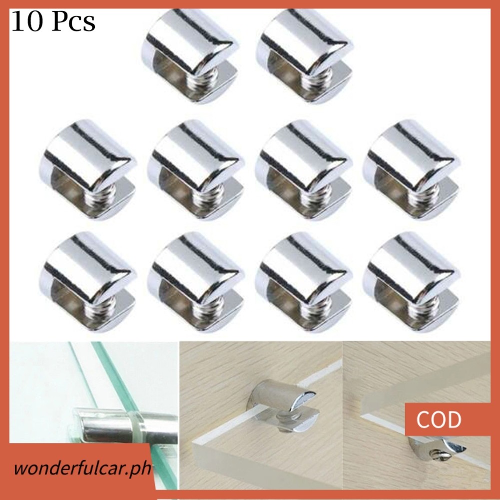 [COD] 10pcs Glass Shelf Support Clamp Brackets Clip Chrome Shelves 8 ...