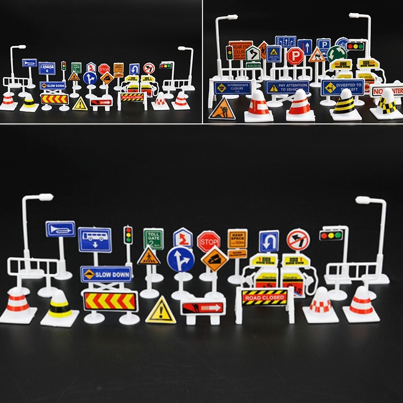 {Livest}28pcs Set English Road Sign Traffic Sign Signage Kids Children Play Learn Toys | Shopee ...