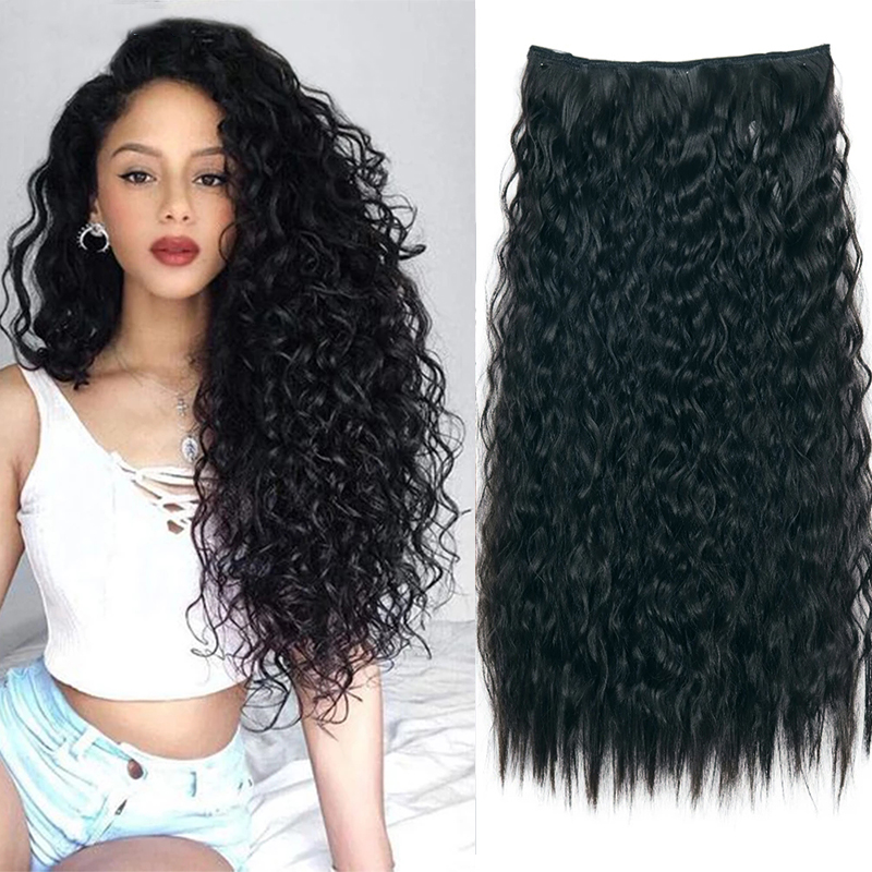 22-Inch Long Kinky Curly Hair Extensions 5 Clip-Ins Synthetic Deep Wave ...