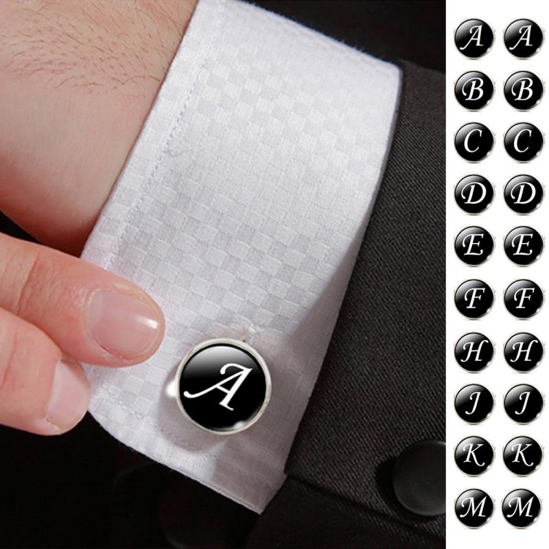 Men's Fashion A-Z Single Alphabet Cufflinks Silver Color Letter Cuff ...