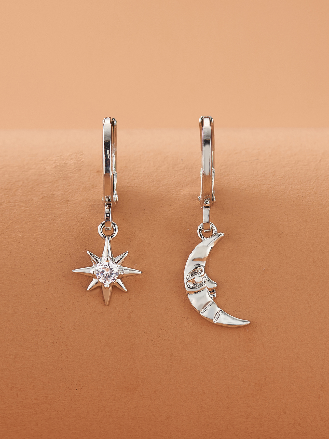2 Stars Moon Earrings Asymmetric Ear Buckles Ladies Pendant Earrings ...