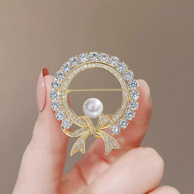 Bow Brooch Women's High-End Exquisite Flashing Diamond Pearl Brooch Pin ...