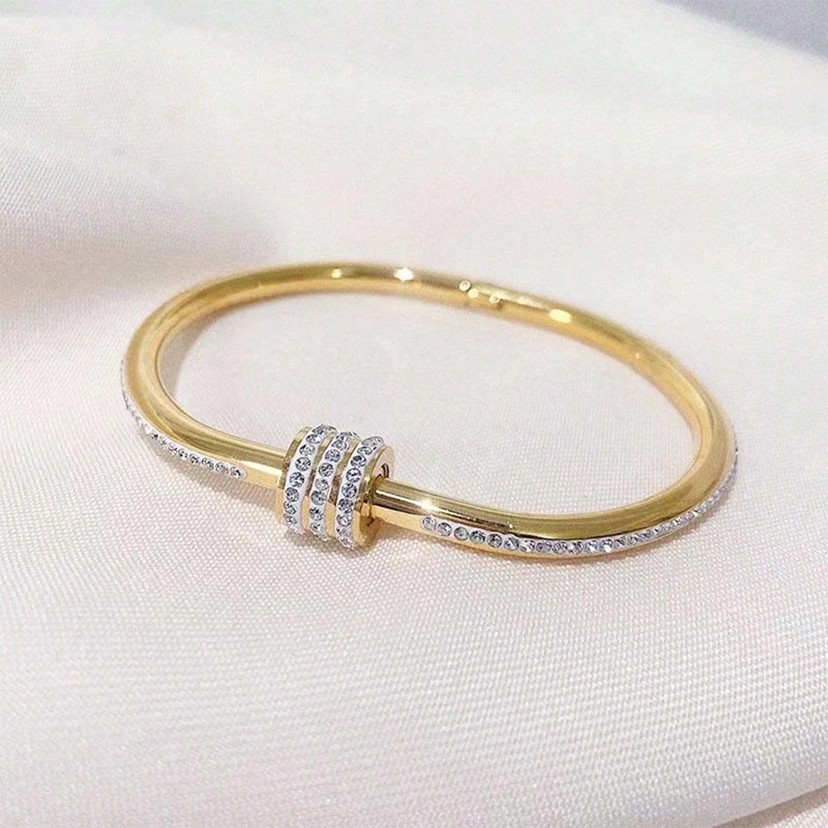 1pc Glamorous Cylinder & Rhinestone Decor Bangle For Women For Daily ...