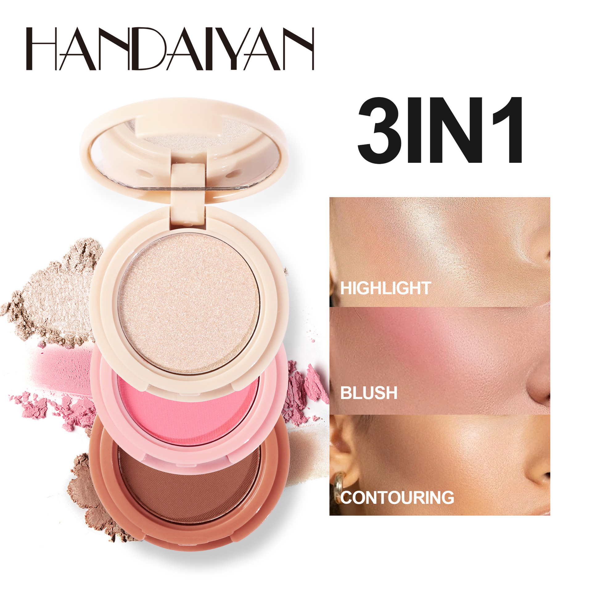 High Gloss Blush Contouring 3in1 All-in-One Plate Fine Powder Lasting ...