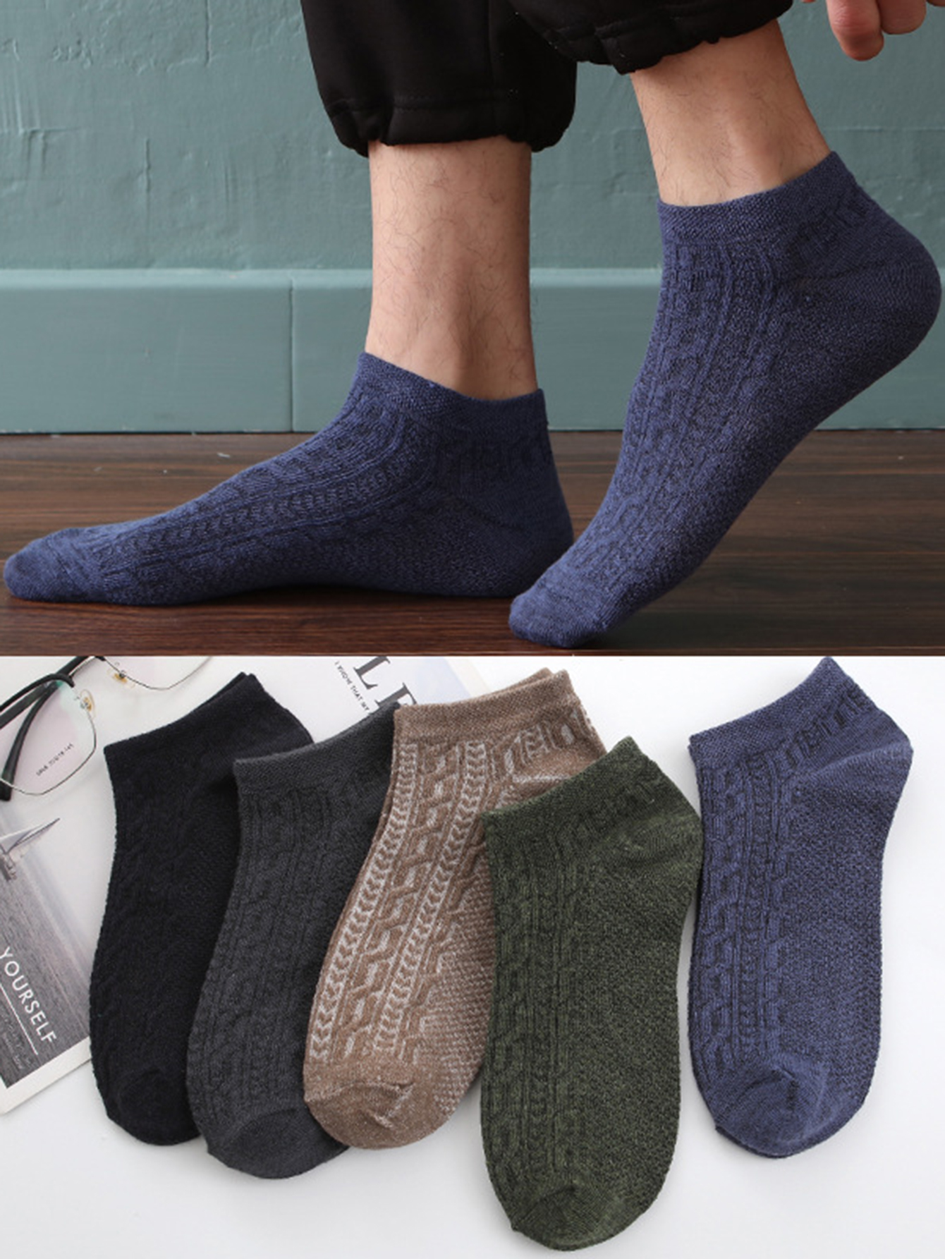 5 Pairs Low Tube Dark Colour Short Men Socks Set High Quality Socks For ...