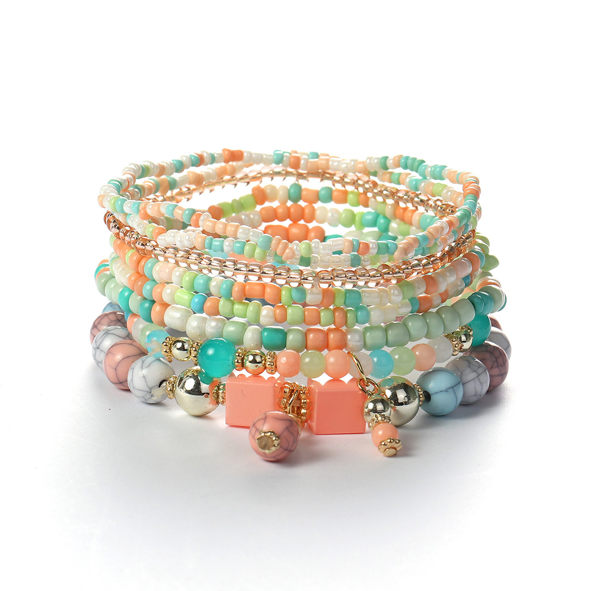 8pcs/set Bohemian Style Multi-Layer Bracelet Handmade Elastic Rope ...