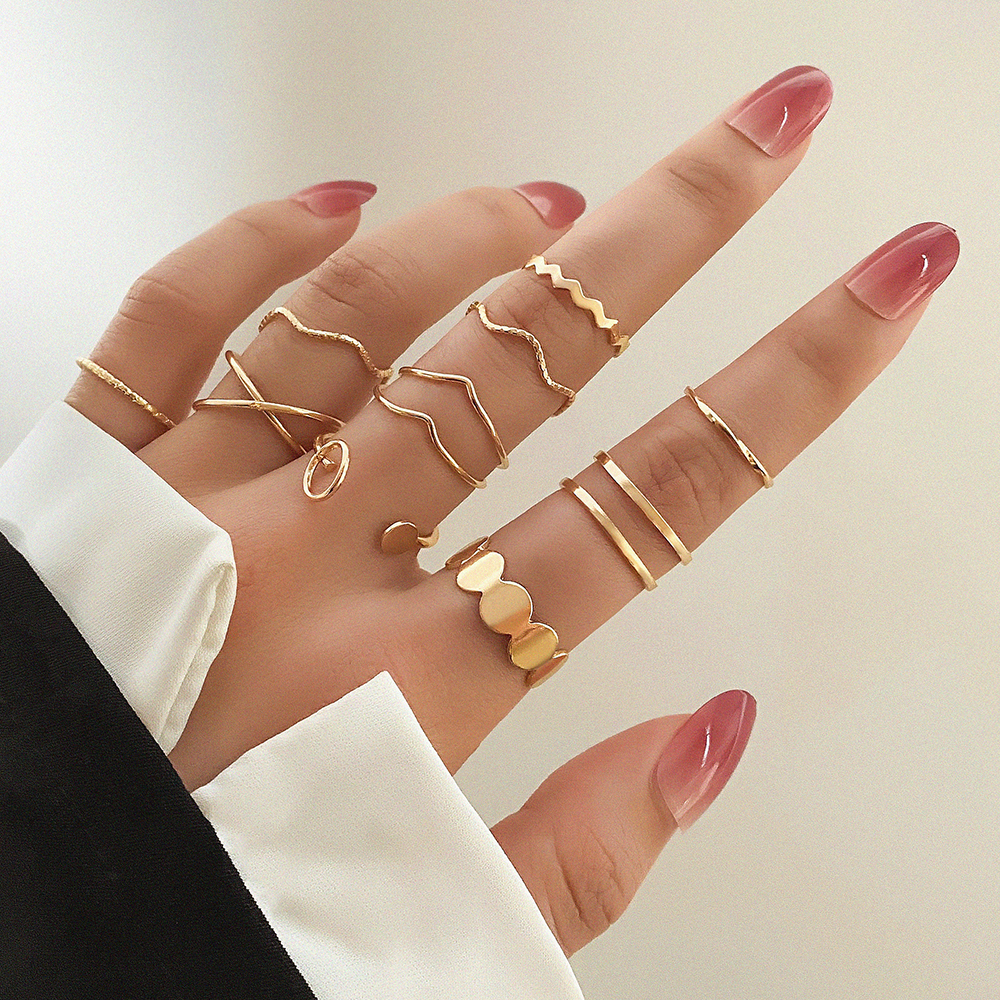 Fashionable Minimalist Water Wave Cross Ring Set 10PCS Elegant ...