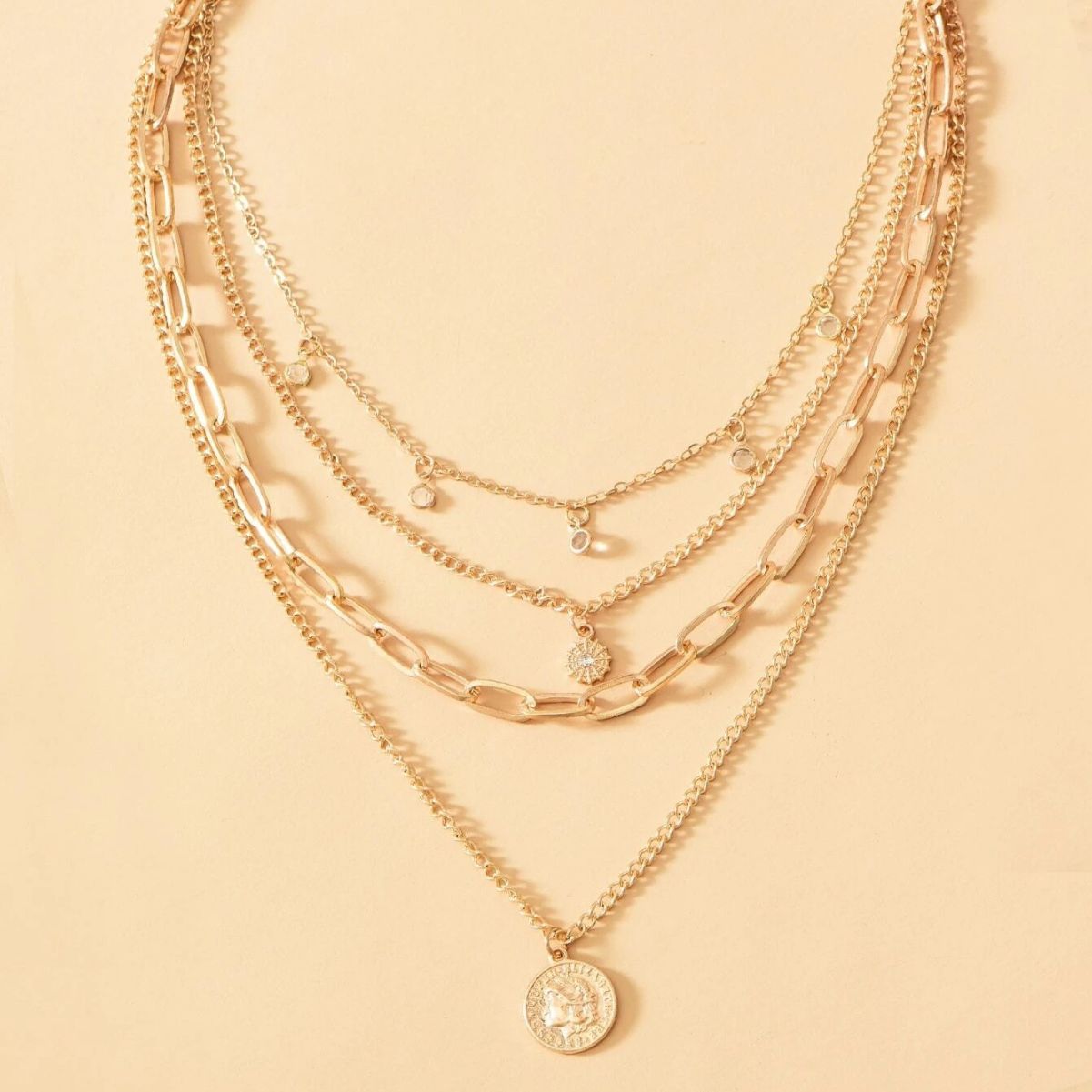 Round Pendant Layered Necklace Multi Layer Ladies Elegant Geometric ...
