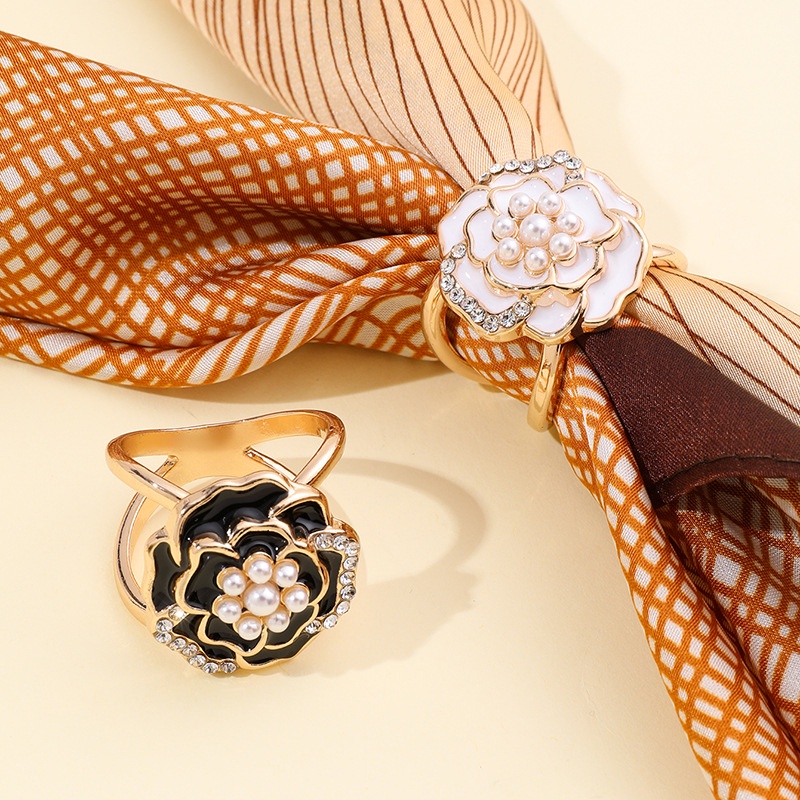 Retro Camellia Pearl Silk Scarf Buckle Shawl Buckle Metal Alloy Pearl ...