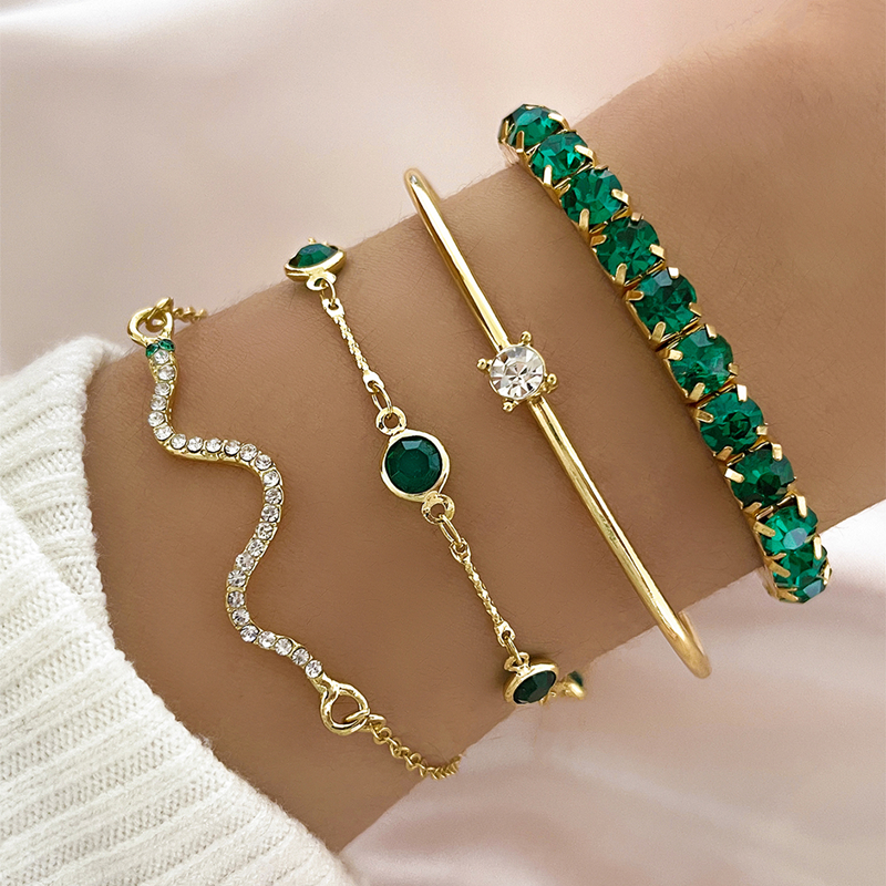 4 Pcs Green Crystal Serpent Women's Bracelet Bangle Set, Chic Jewelry for a Bold Statement ...