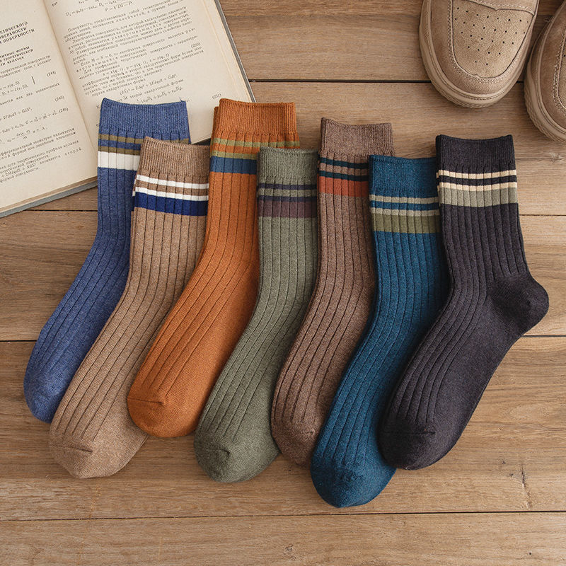Men Spring Autumn Winter Stockings Solid Color Middle Tube Socks ...
