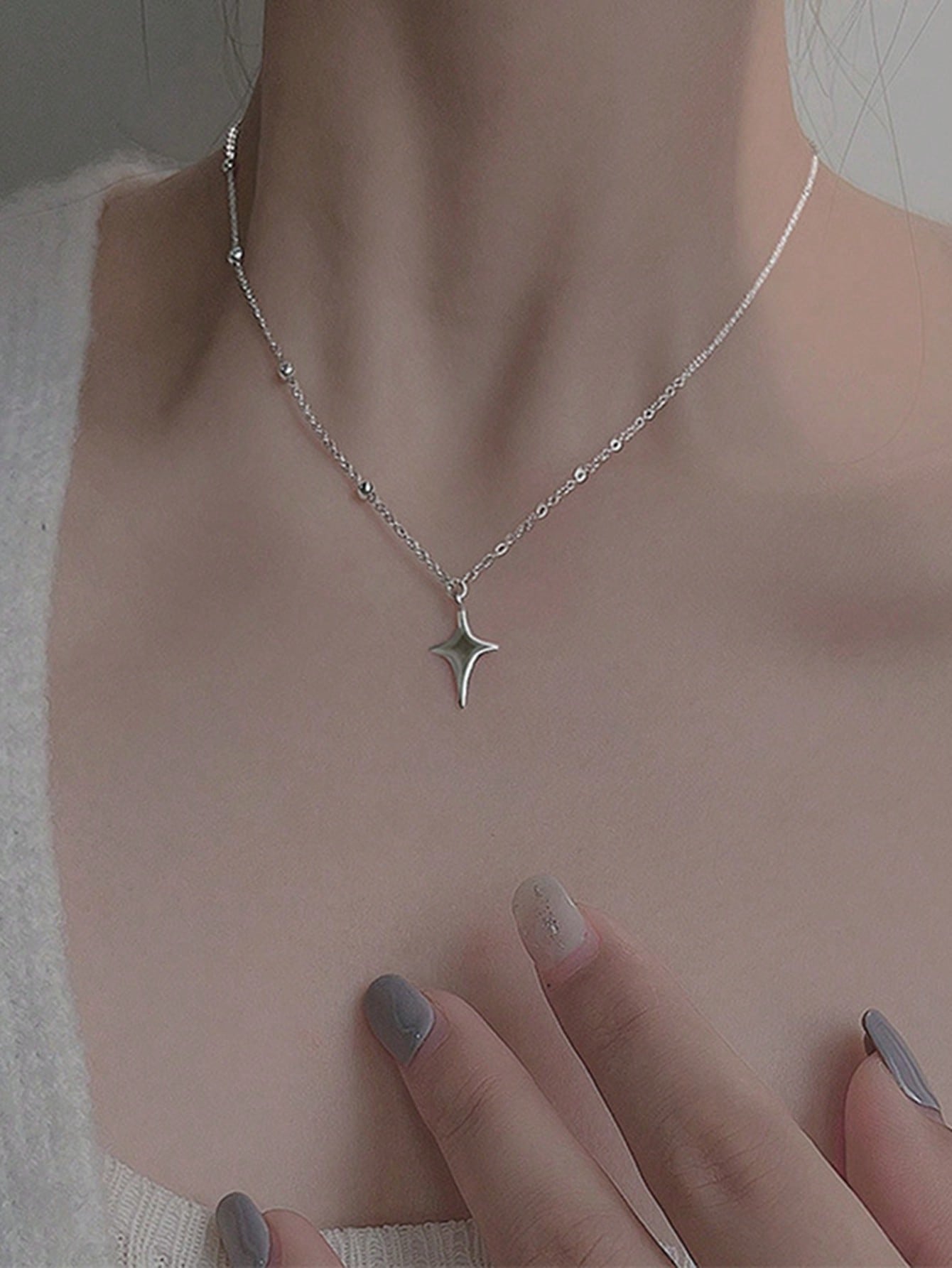 1 Pcs Women Silver Color Star Smooth Cross Pendant Collar Chain ...