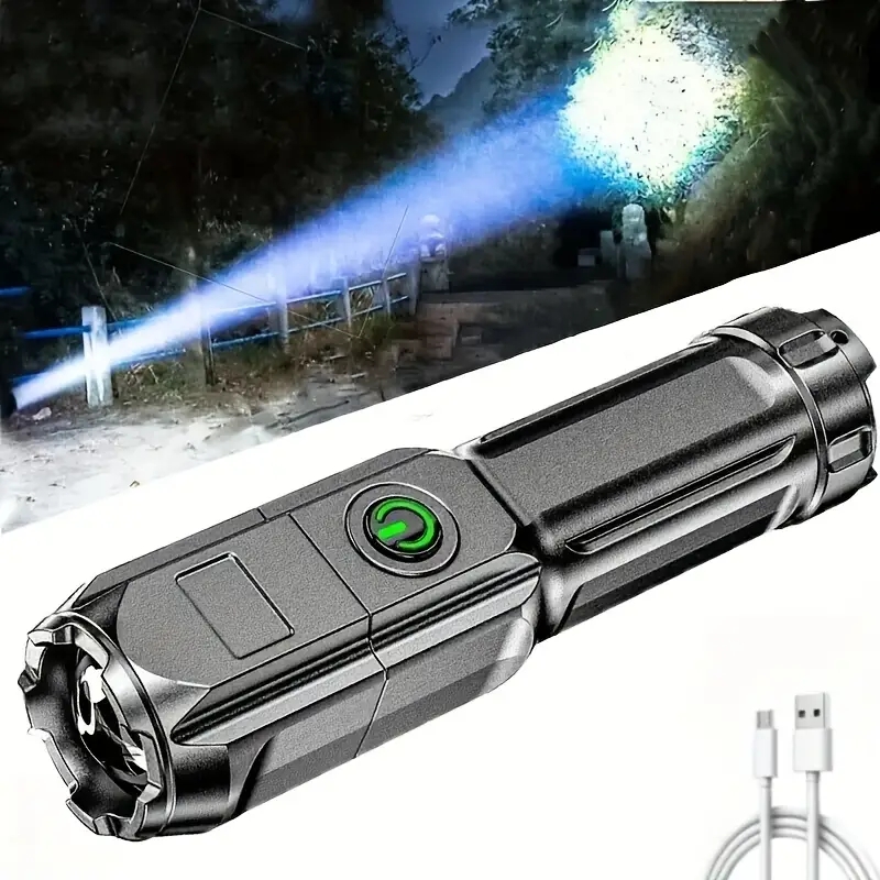 Zoom Flashlight Strong Light Rechargeable Household Outdoor Portable ...