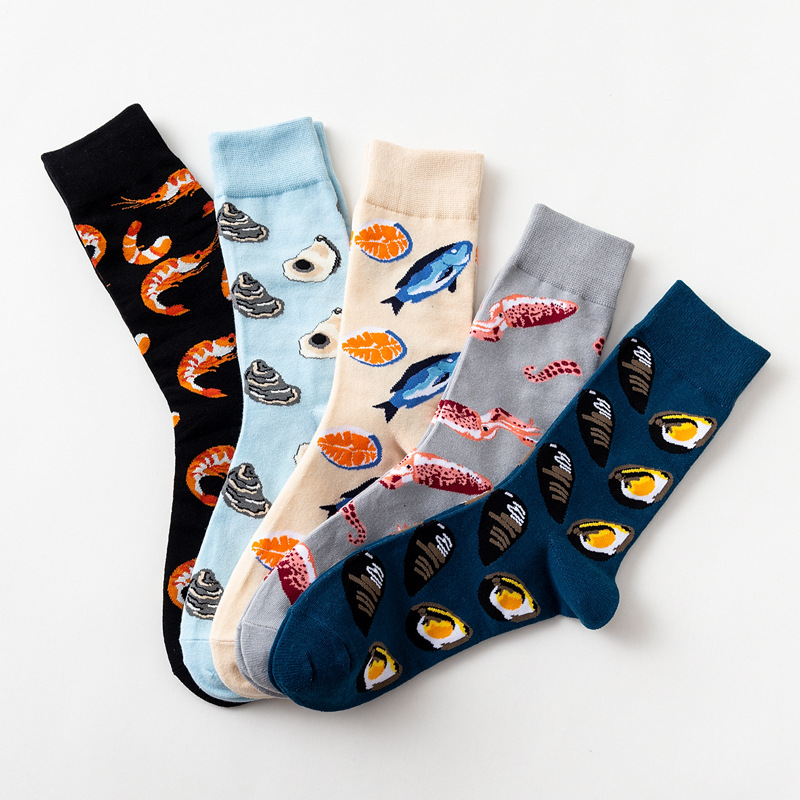 Men Women Unisex Creative Printed Seafood Series Mid-Tube Socks Fashion ...