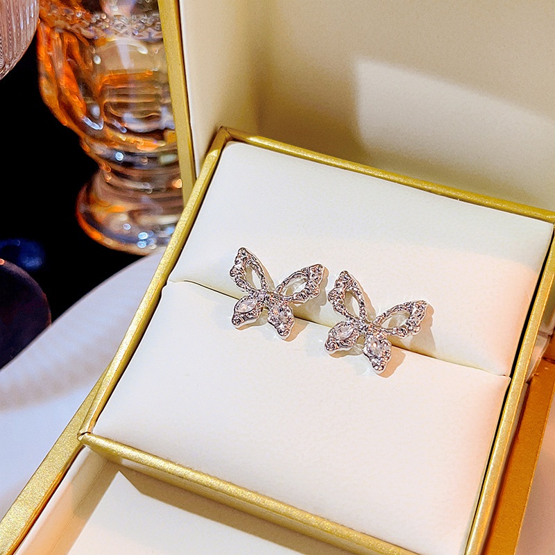 Hollow Butterfly Design Stud Earrings Sweet Elegant Versatile Simple Ear Jewelry For Girls ...
