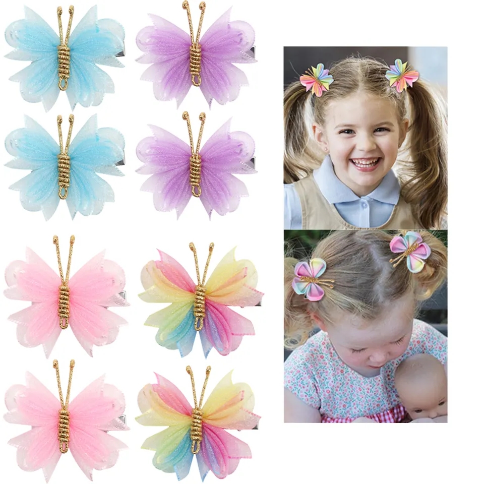 2Pcs/set Butterfly Hair Bows Clip Tulle Pigtail Hairpin Cute Decorative ...