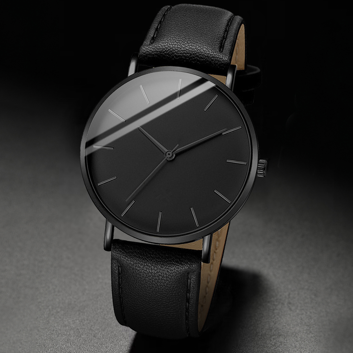 Trendy Men's Slim Dial Quartz Watch - Discreet Leather Band for ...