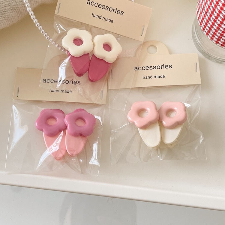 2pcs Pack Cream Puff Pink Flower Hairpin Cute All-Match Side Clip Bangs ...