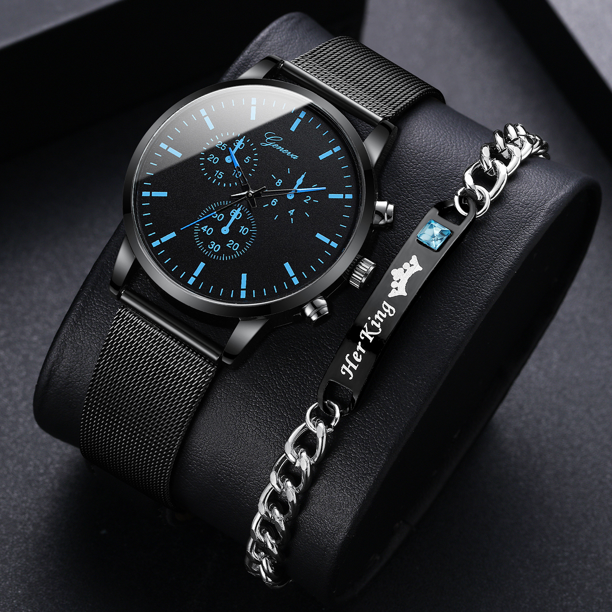 Sophisticated Men's Business Watch Set - Mesh Quartz Watch & Crown ...