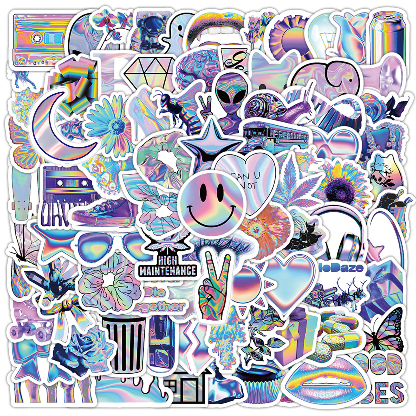 102 pcs Unique Creative Holographic Stickers, Pretty Cool Aesthetics ...