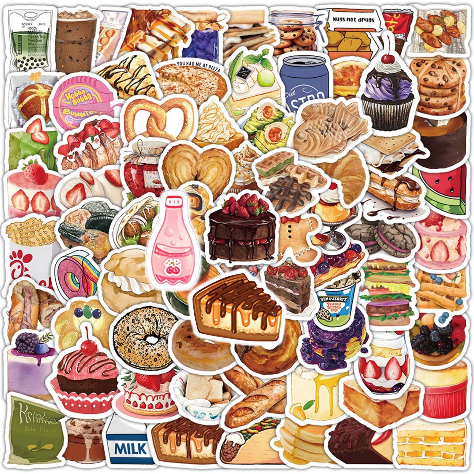 103 pcs Unique Creative Dessert Drink Snack Stickers, Cool Aesthetics ...