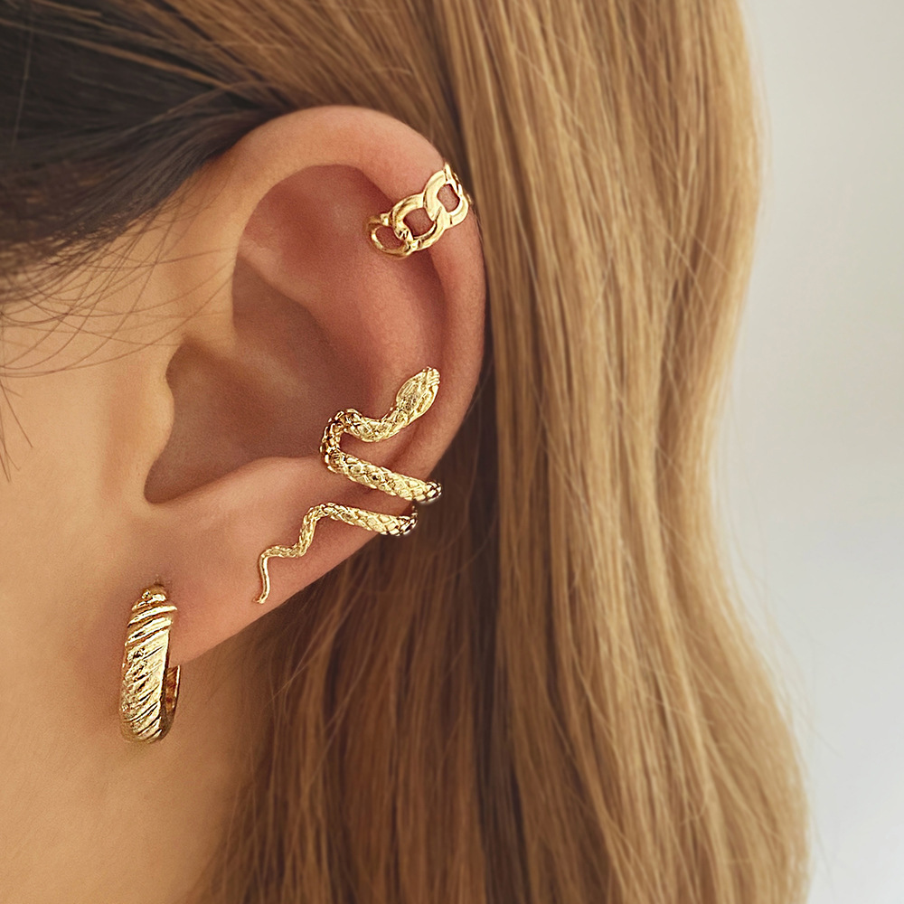 3 Unilateral Ear Bone Clip Ear Clip Golden Snake Unique Ladies Style ...