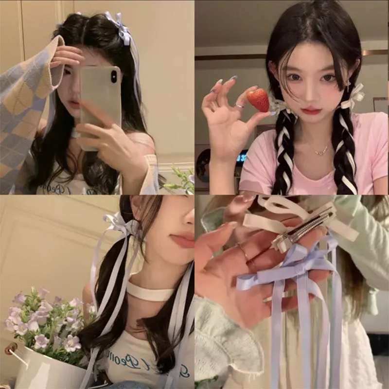 2 Pieces New Style Braided Hair Clip Bow Streamer Hair Clip Sweet ...