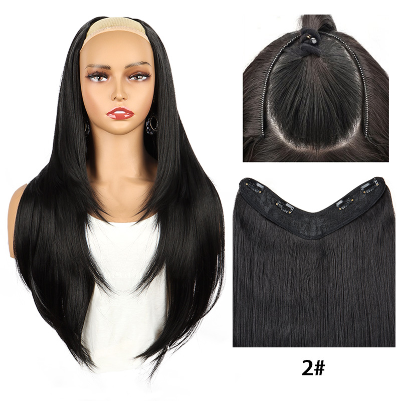 55cm Long V-Shaped Synthetic Hair Extensions - Thick Invisible Wig ...