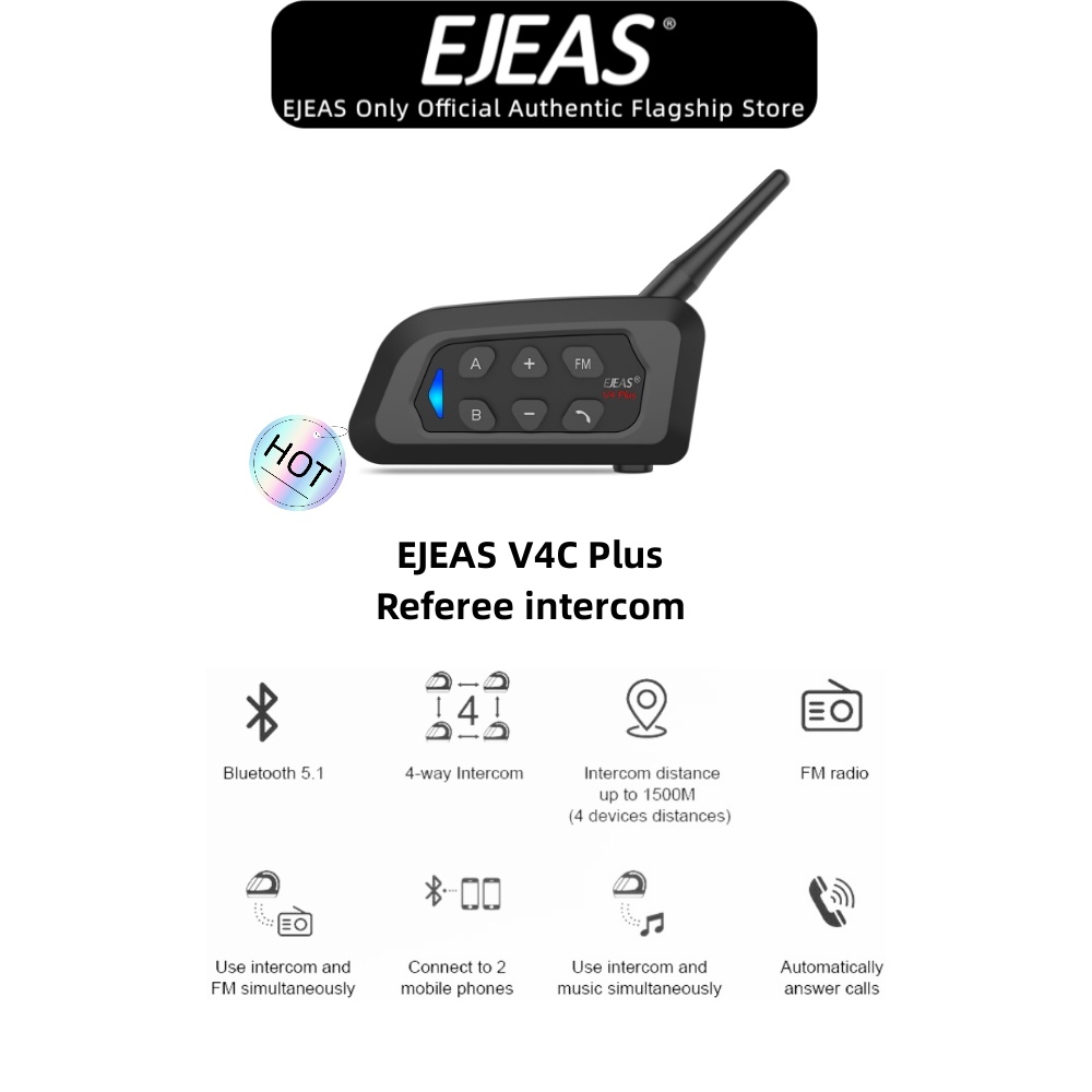 EJEAS V4C PLUS 1 Pack Referee Bluetooth Intercom Headset Bluetooth 4 ...