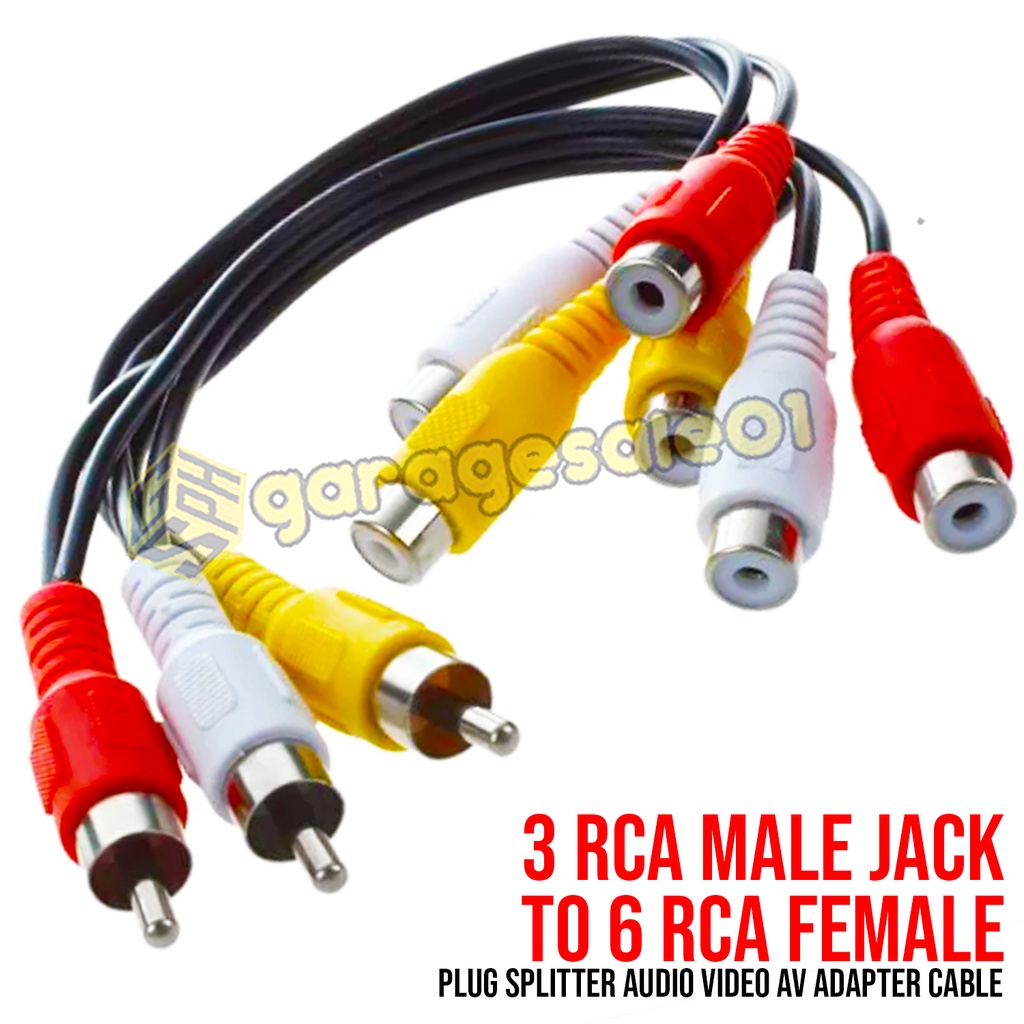 3 RCA Male Jack to 6 RCA Female Plug Splitter Audio Video AV Adapter ...