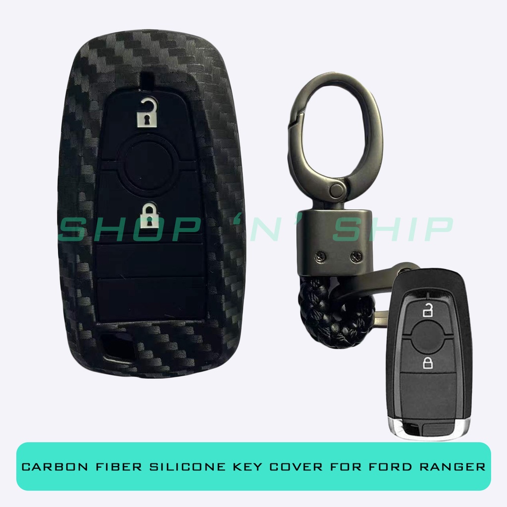 Carbon Fiber Silicone Key Cover with Keychain for Ford Ranger Raptor ...