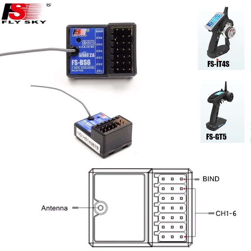 Flysky FS-BS3 BS4 BS6 2.4G 6CH Receiver with Gyro Stabilization System ...