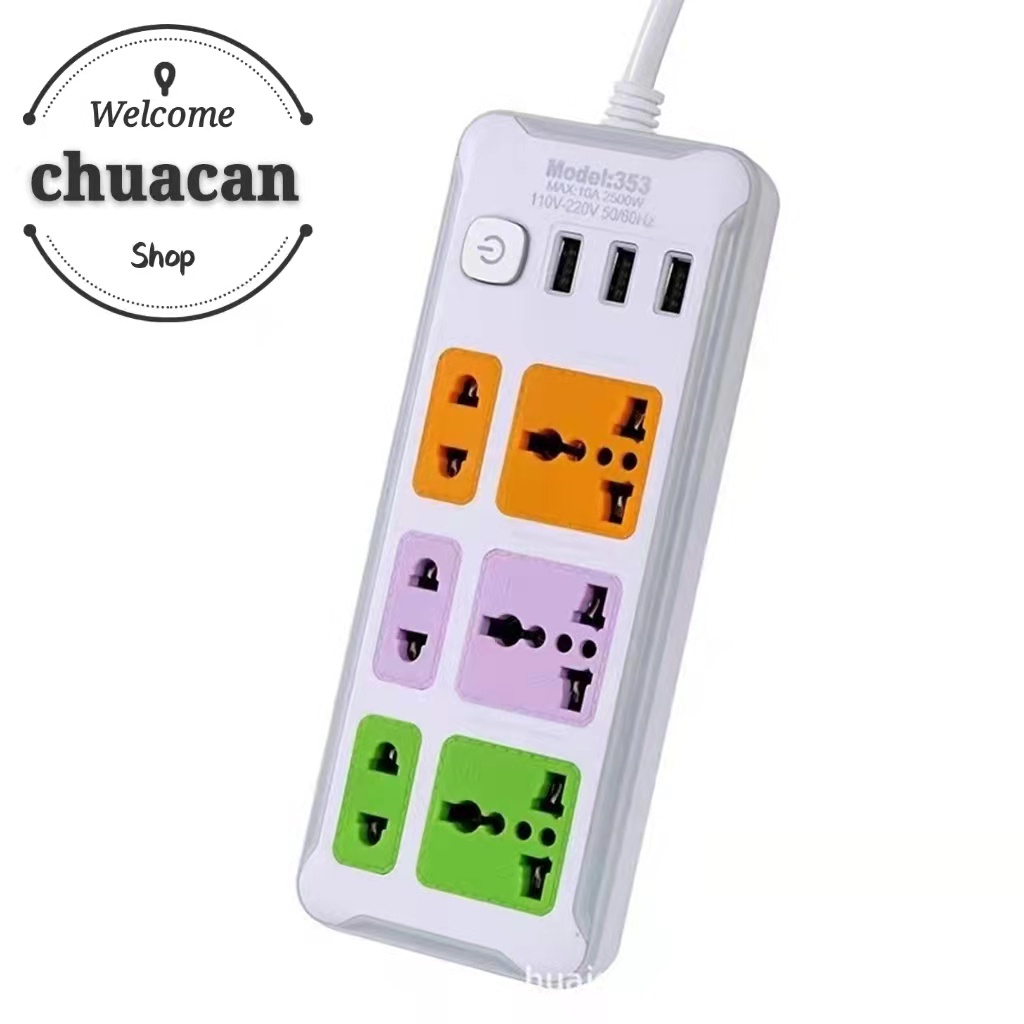 Colorful Socket Power Extension With 3 Socket 6 Universal 2 Meters ...
