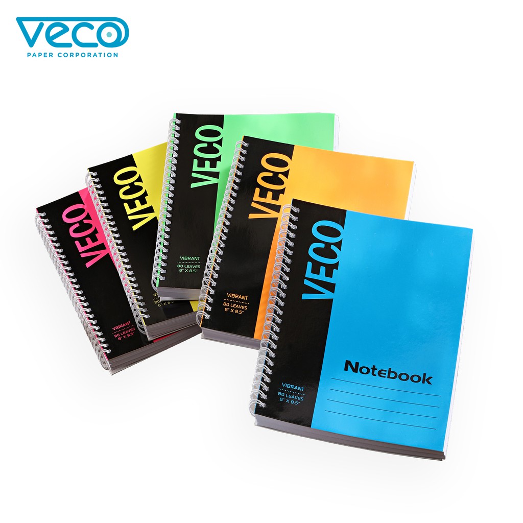 Veco Vibrant Notebook with white ruled inside page 80lvs 6x8.5in (5pcs ...