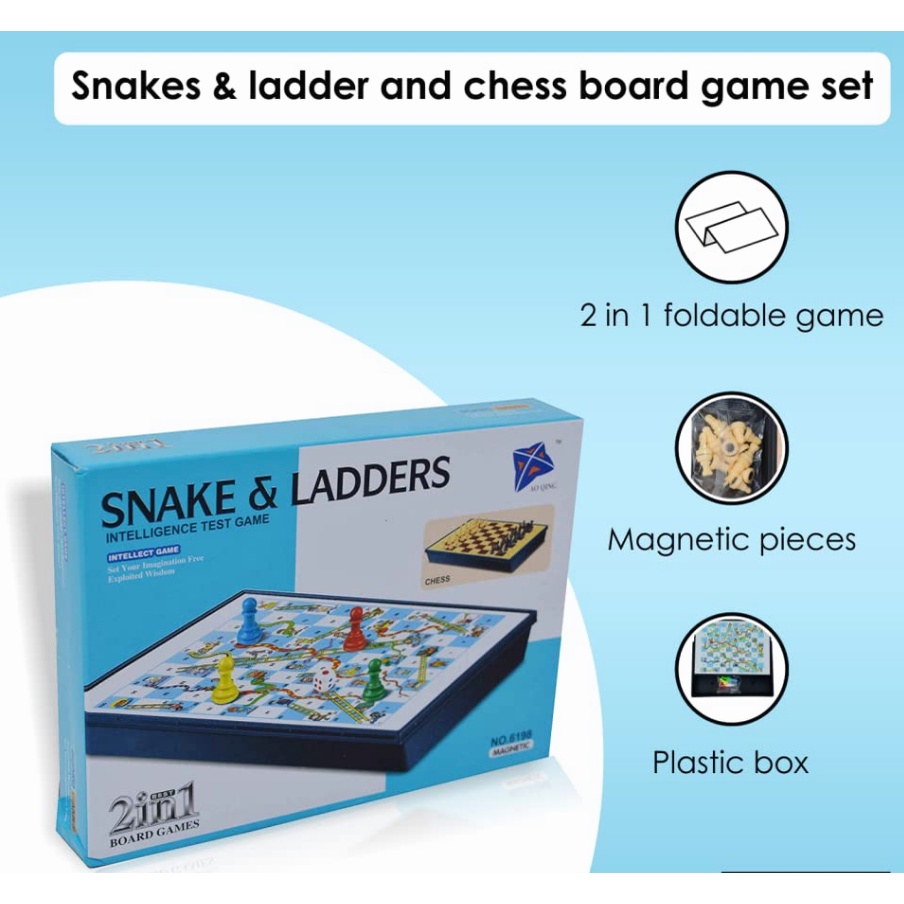 2in1 Folding Magnetic Travel Snakes and Ladder Set and Chess - 6.7 ...