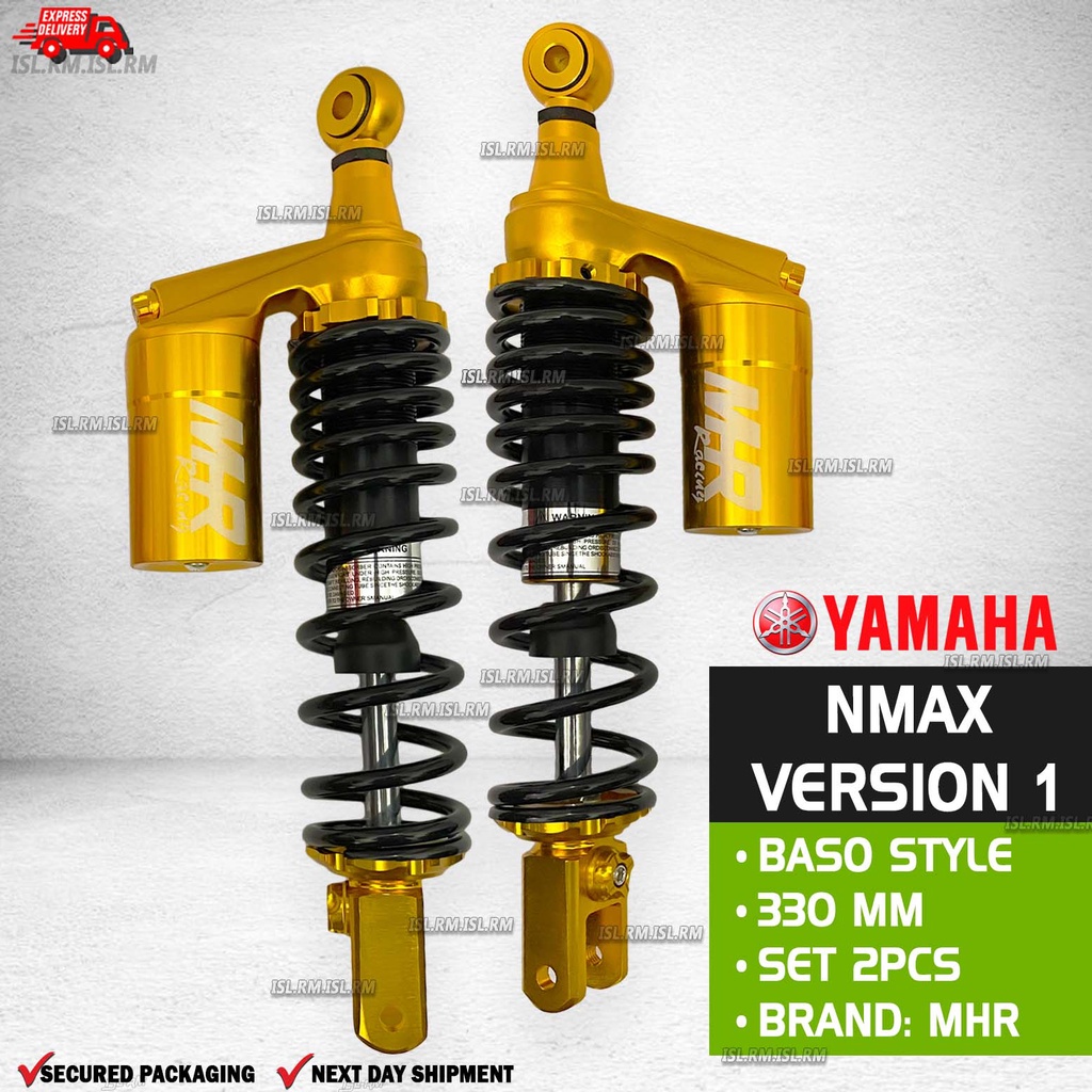 Yamaha NMAX V1 Rear shock absorbers 2pcs with Baso style BLACK GOLD ...