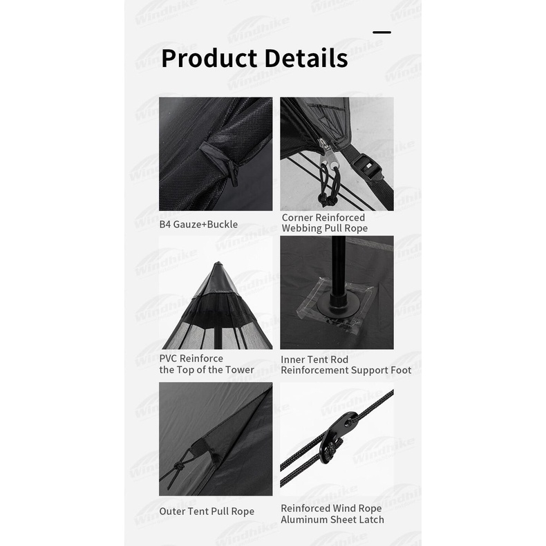 BLACKDOG by Naturehike Hexagon Pyramid Black Tent 4 Person 150D Oxford ...