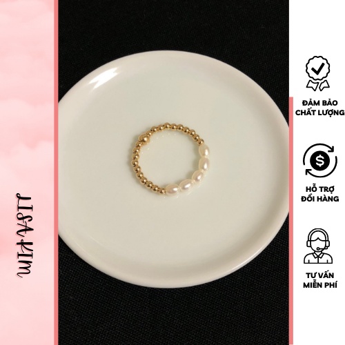 4mm rice grain pearl ring mixed with gold beads | Shopee Philippines