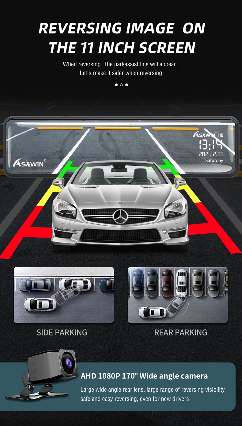 Asawin Full Touch Screen Rearview Mirror Dash Cam With Night Vision ...